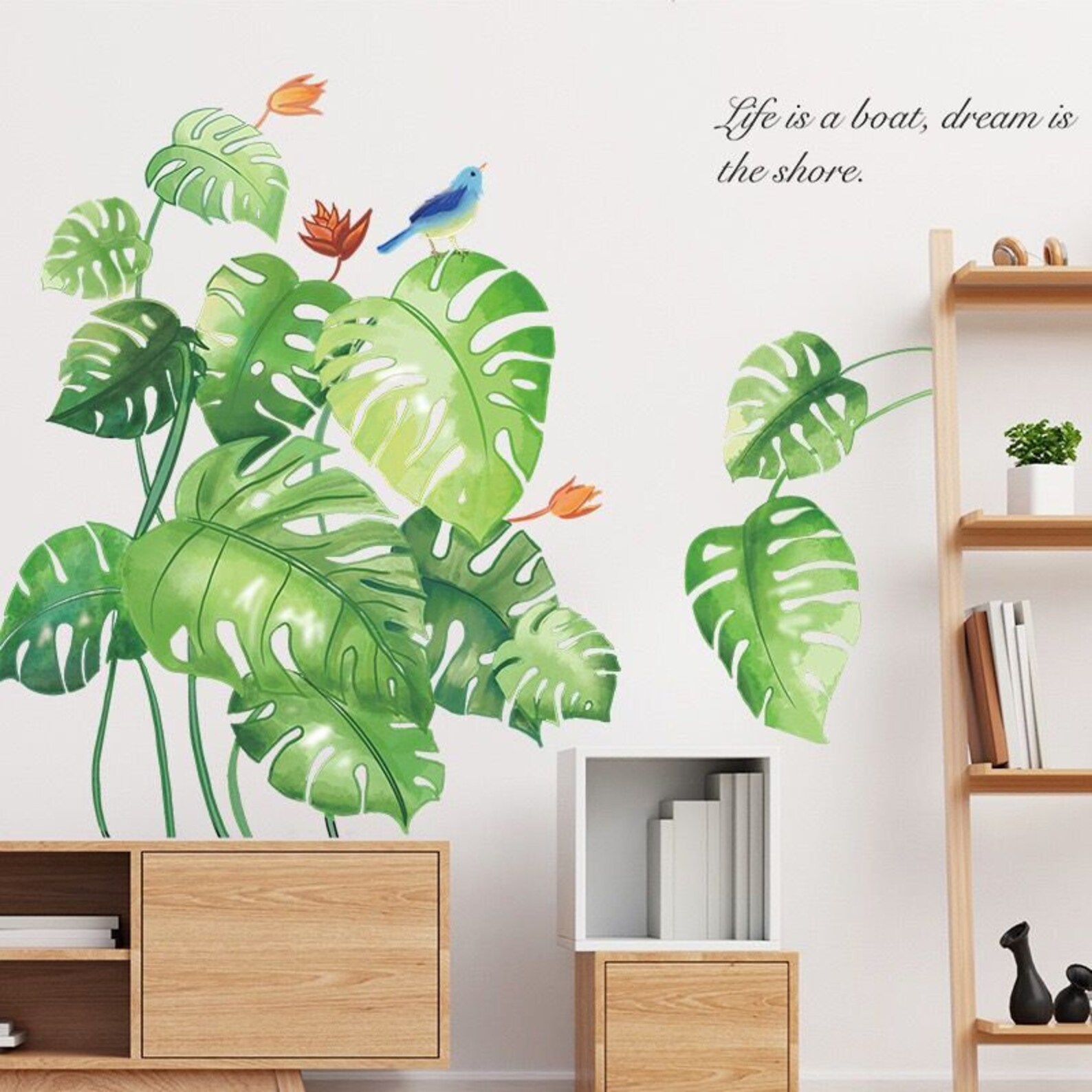 A Monstera Sticker Plant Leaf Decal Monstera Wall Decal Living Etsy