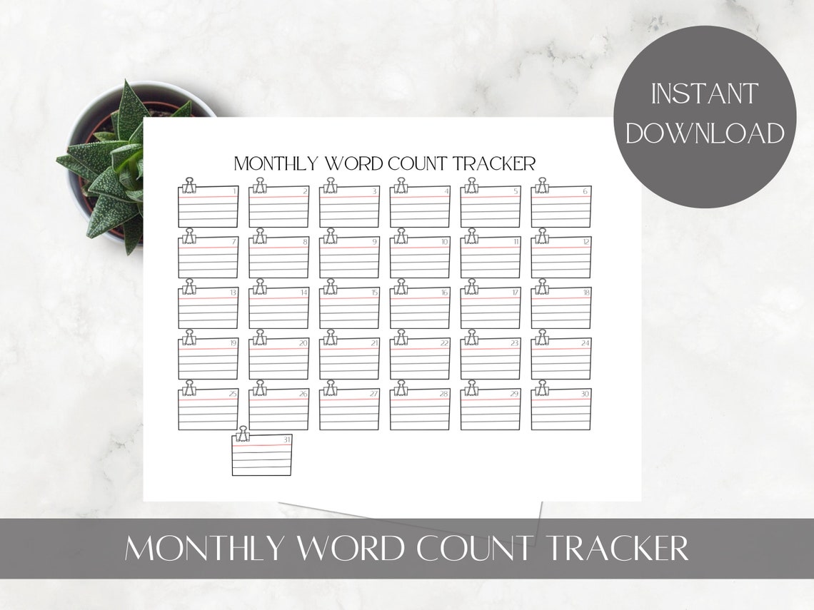 Monthly Word Count Tracker Printable Printable Writing - Etsy