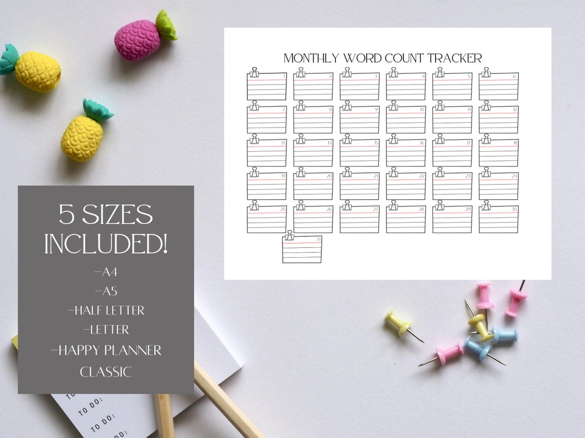 Monthly Word Count Tracker Printable Printable Writing - Etsy