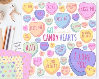 CONVERSATION HEARTS Clipart, Candy Hearts, Commercial Use, Valentine's ...