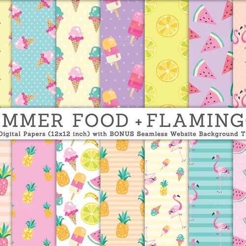 3 FOR 2. Summer Digital Papers Watercolor Flamingo Pineapple - Etsy