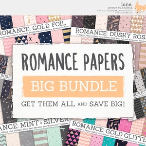 Romance Digital Paper BIG BUNDLE! 10 Watercolor, Gold Foil, Solid ...