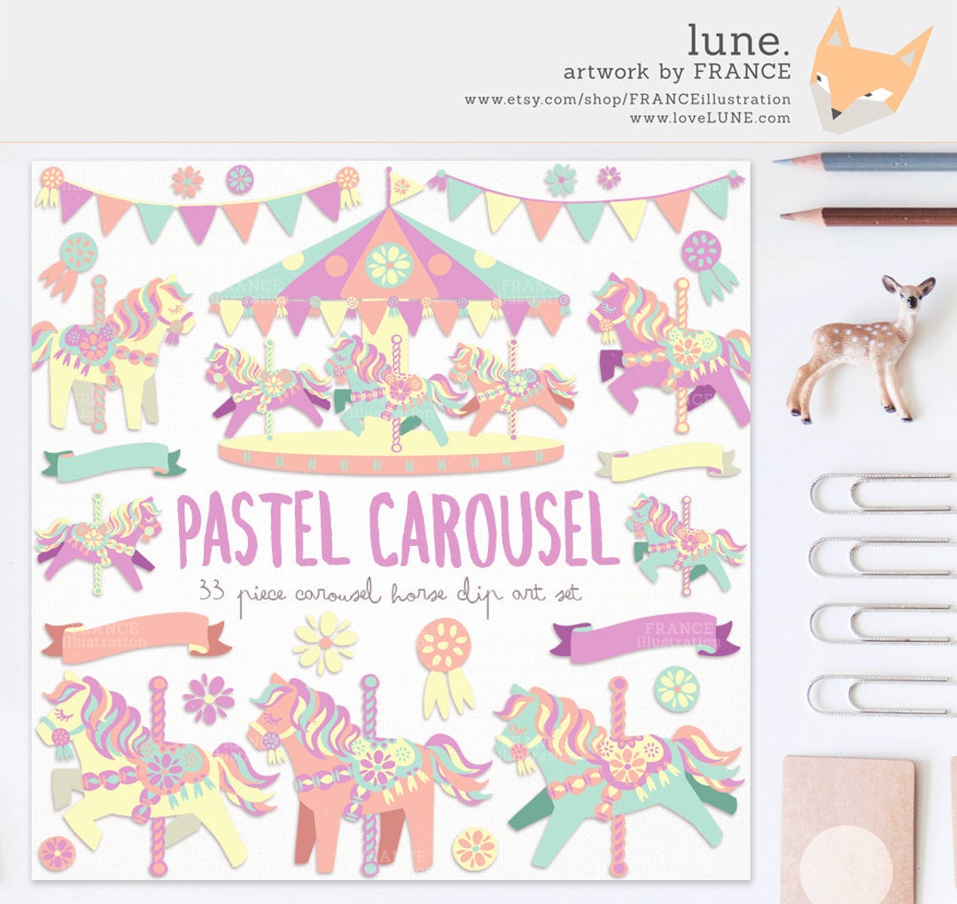 3 FOR 2. Pastel Carousel Horse Clipart. Little Pony. Cute Childrens ...