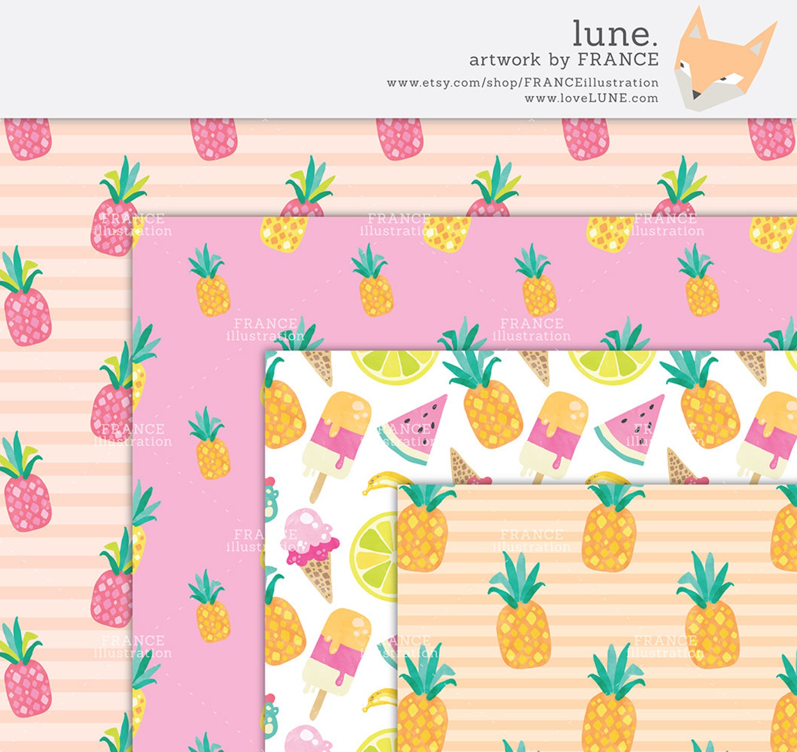 3 FOR 2. Summer Digital Papers Watercolor Flamingo Pineapple | Etsy