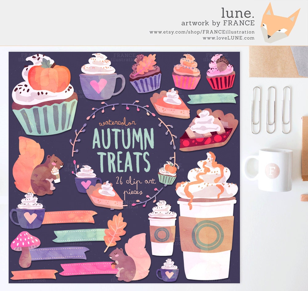 3 FOR 2. Fall Clipart: Autumn Treats. Watercolour Clipart. | Etsy