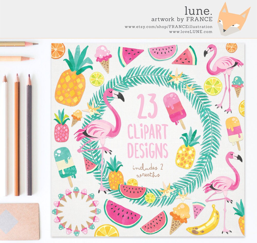 Summer Tropical Clipart BIG BUNDLE Beach Digital Papers | Etsy
