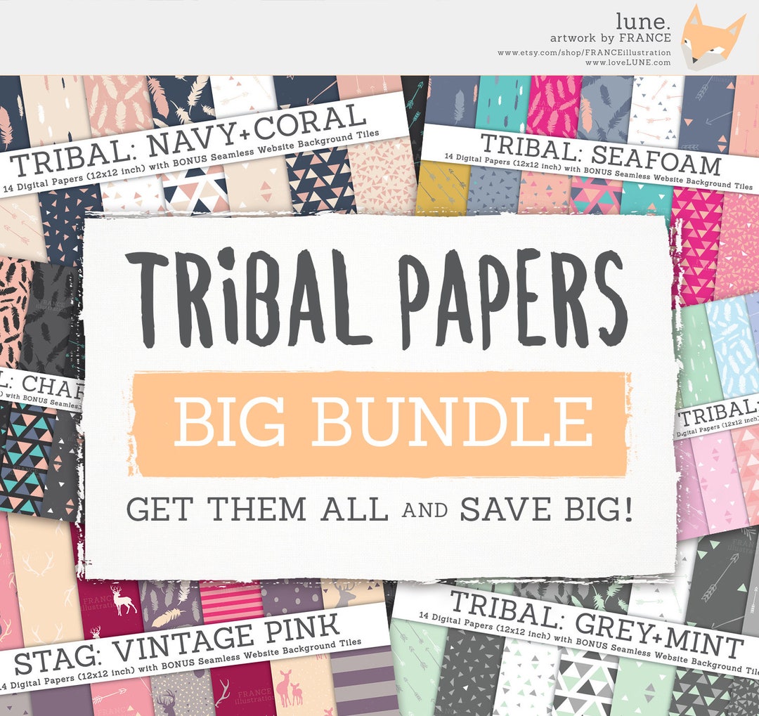 Tribal Stag Digital Paper BIG BUNDLE! 10 Paper Sets: Deer, Arrows ...