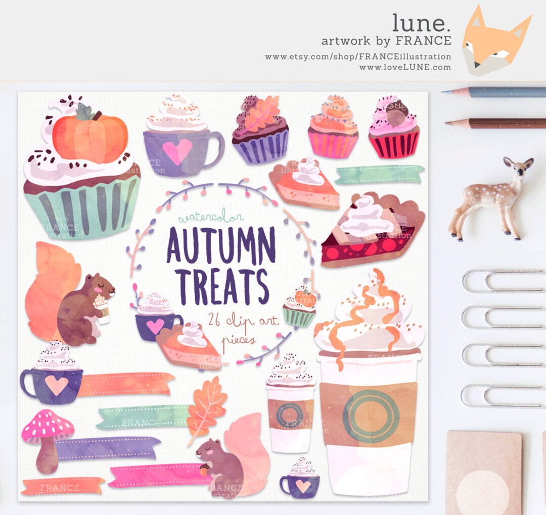 3 FOR 2. Fall Clipart: Autumn Treats. Watercolour Clipart. Pumpkin ...