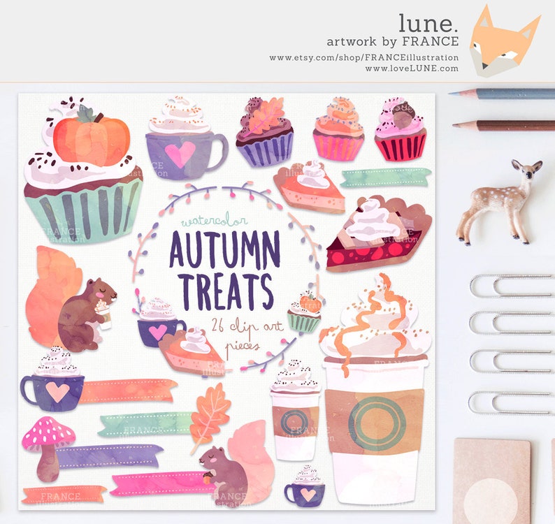 3 FOR 2. Fall Clipart: Autumn Treats. Watercolour Clipart. Pumpkin ...