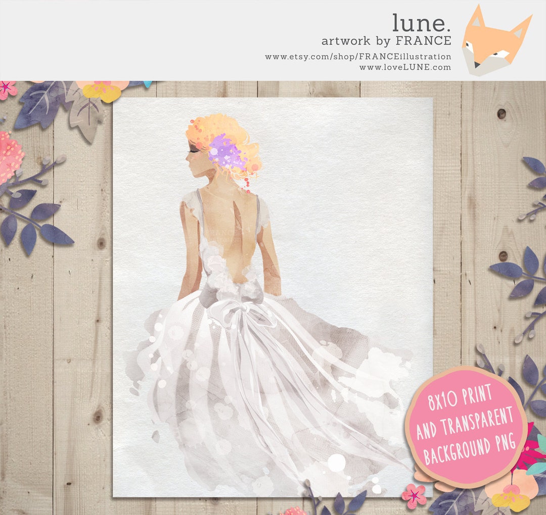 3 FOR 2. Blonde Haired Bride Wedding Artwork. Watercolor Fashion ...
