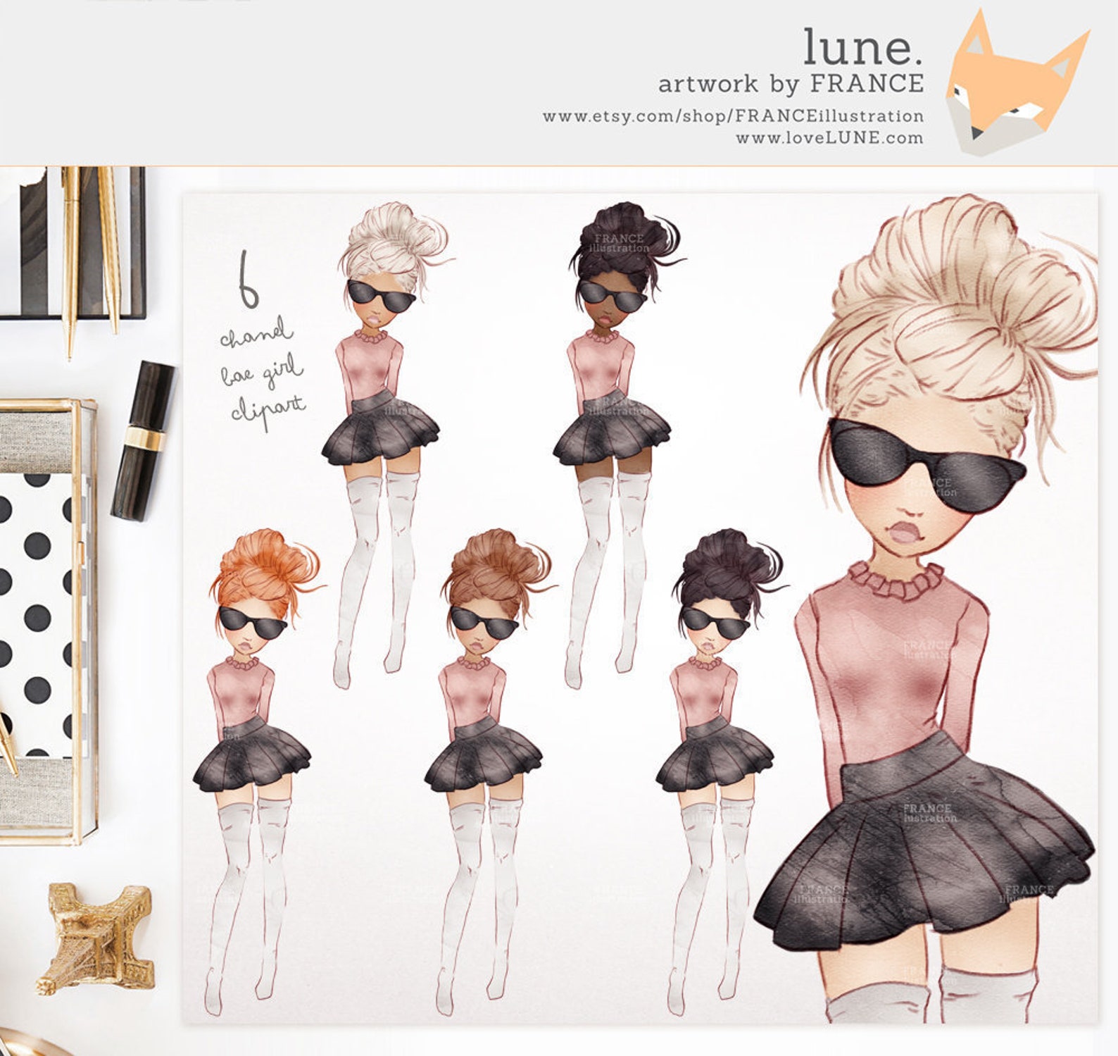 3 FOR 2. BAE Preppy. Watercolor Clipart Fashion Girl. Premade - Etsy