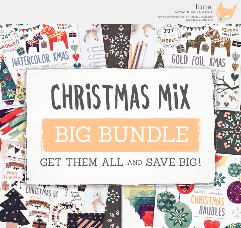 Christmas Mix BIG BUNDLE 7 Christmas Themed Clipart Digital | Etsy