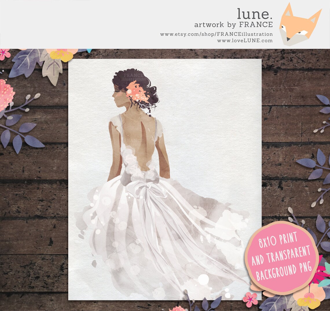 3 FOR 2. Brown Haired Bride Wedding Artwork. Watercolor - Etsy