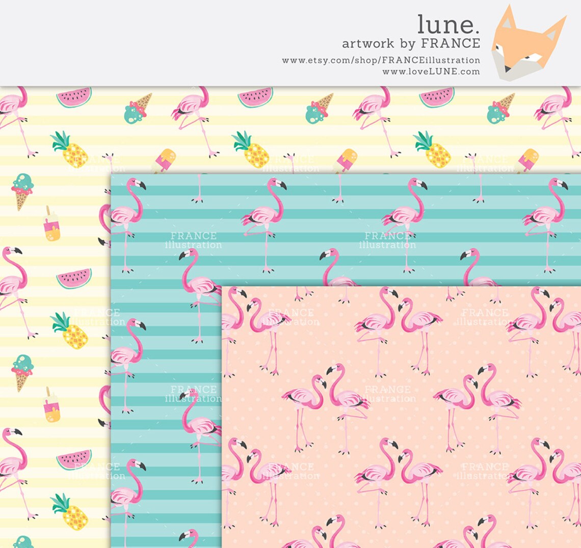 3 FOR 2. Summer Digital Papers, Watercolor Flamingo, Pineapple Pattern ...