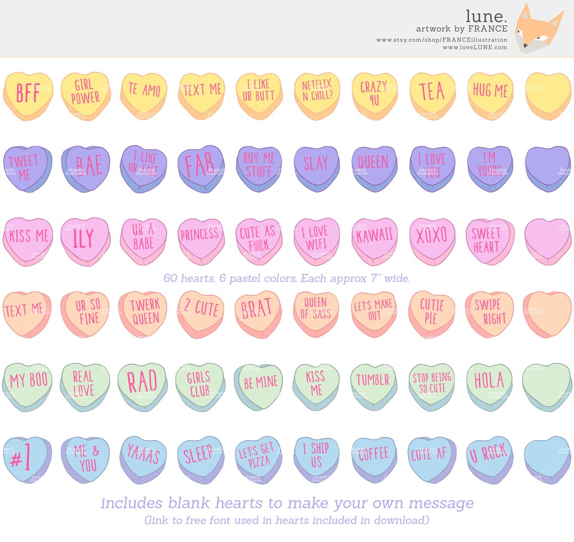 3 FOR 2. Valentine's Day Candy Heart Clipart. Pastel - Etsy