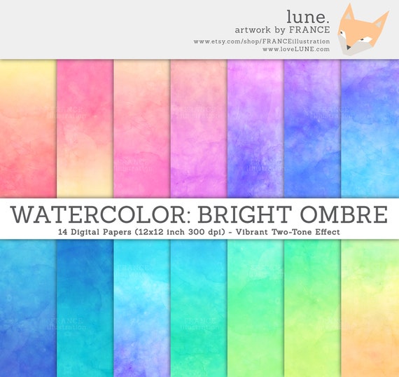 3 FOR 2. Watercolor Digital Paper. Bright Ombre Watercolor | Etsy