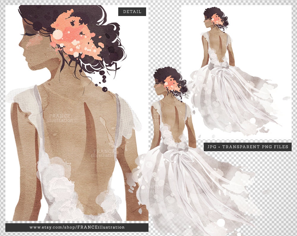 3 FOR 2. Brown Haired Bride Wedding Artwork. Watercolor - Etsy