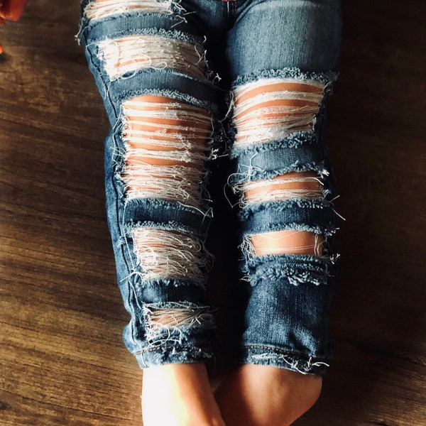 Distressed Stacked Jeans - Etsy