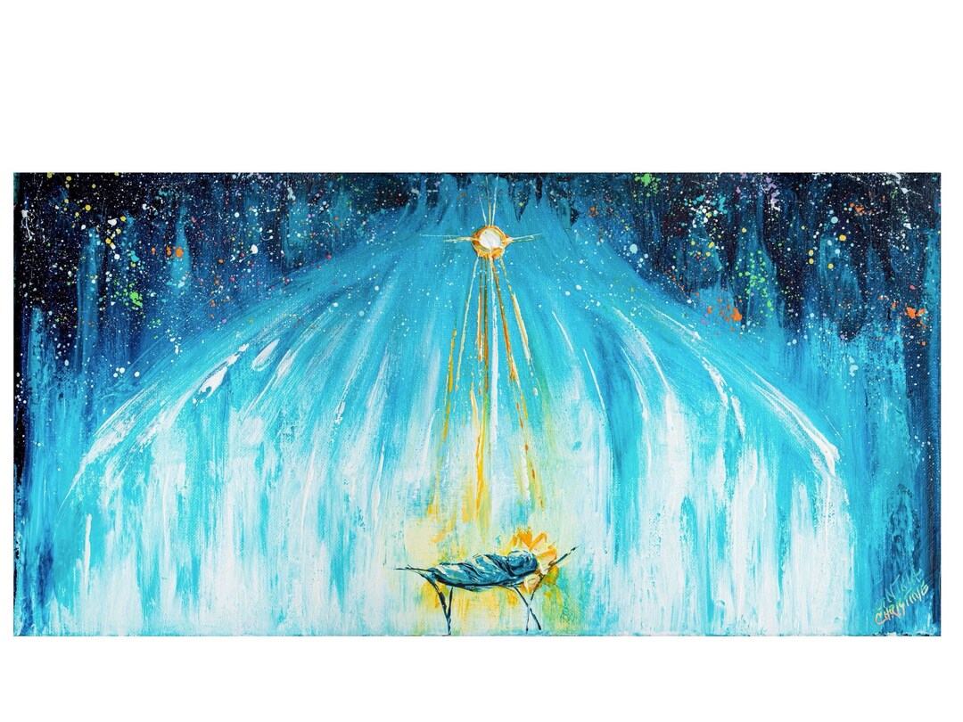 Colorful Nativity Oil Painting: Heavens Rejoice, Baby Jesus ...