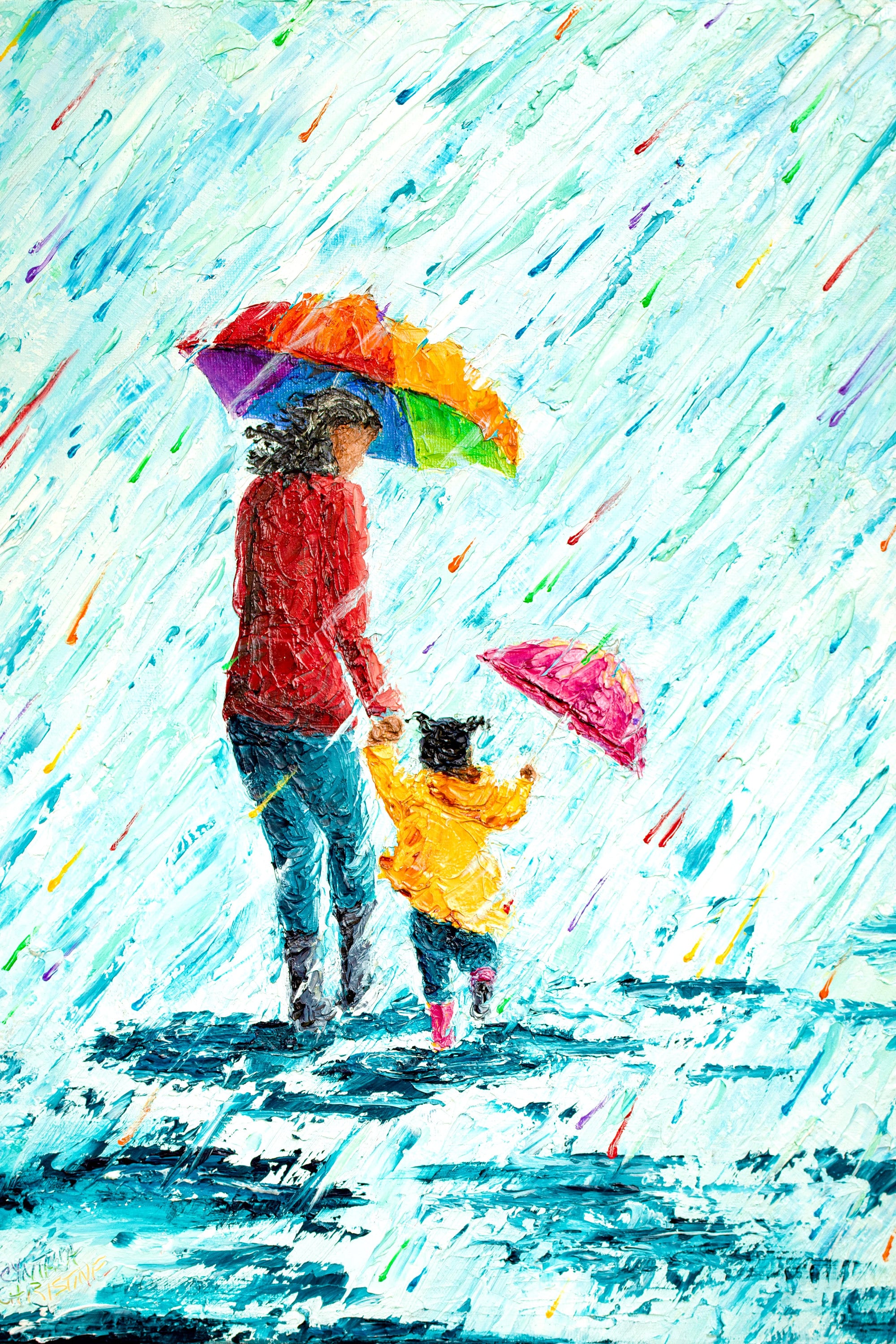 Mother Daughter Art Mom and Child Rain Playing Cards Rainy - Etsy