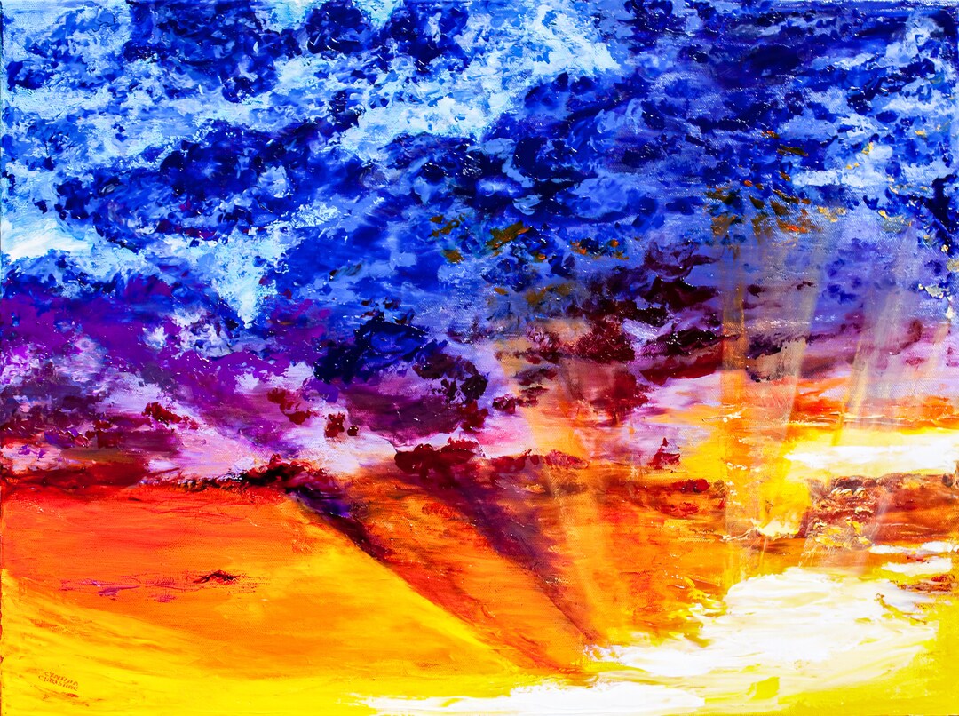 Sunset Over Ocean, Abstract Rainbow Art, Sunrise Wall Art, Rainbow ...