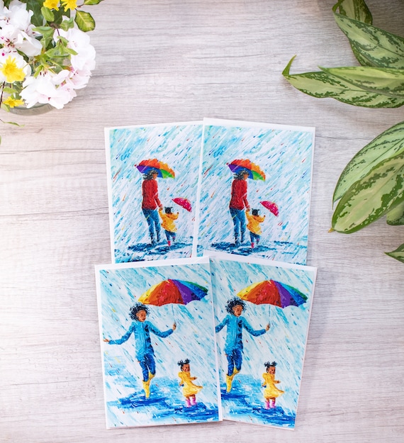 Mother Daughter Art Mom and Child Rain Playing Cards Rainy - Etsy
