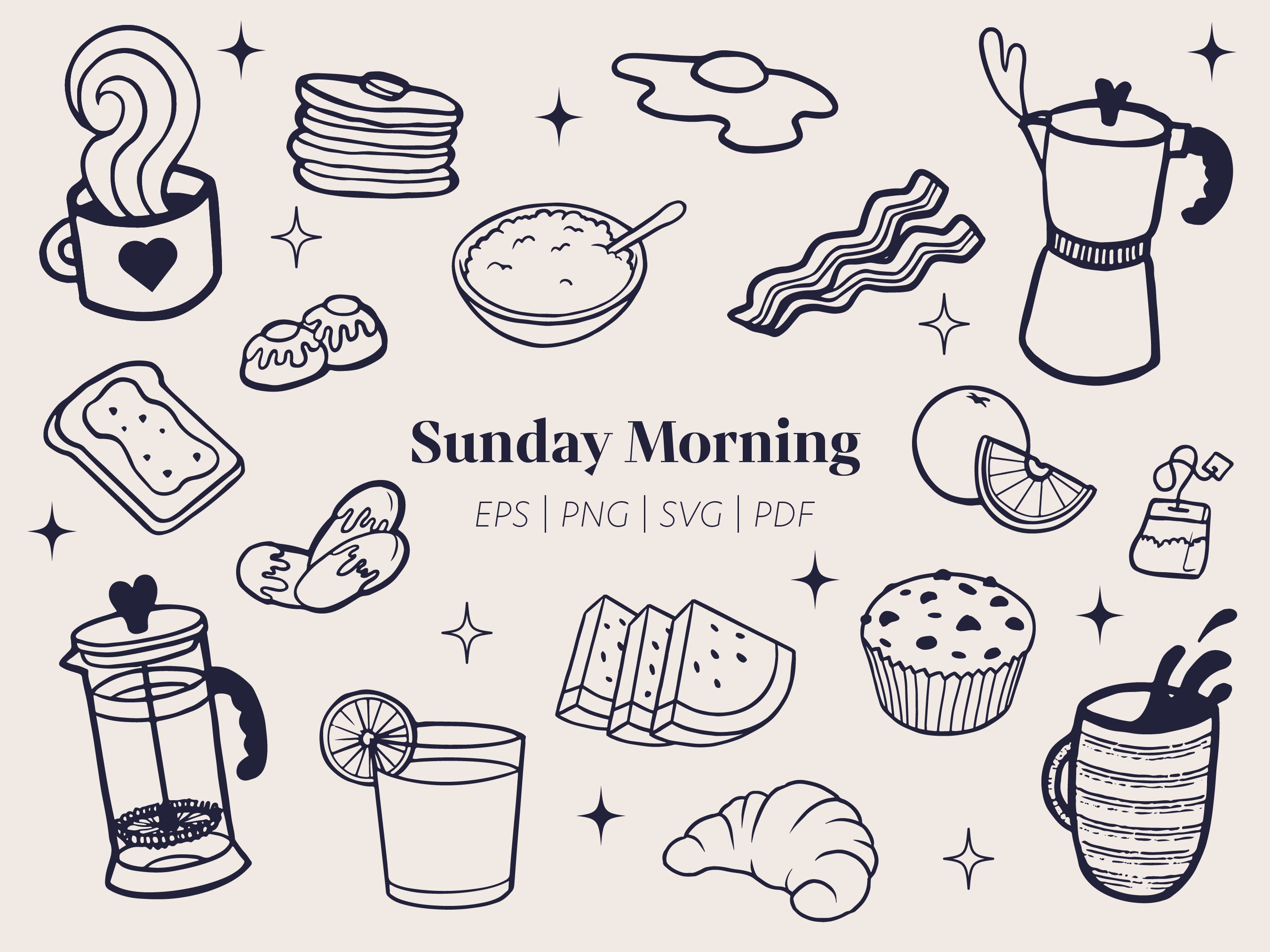 Breakfast Food Illustration Bundle / Brunch Food Clipart / Continental ...