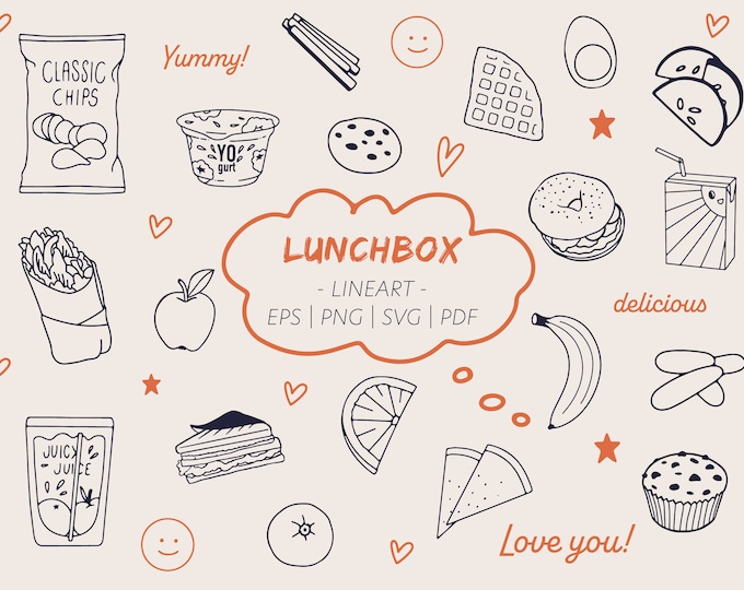 School Lunch Clipart Set, Food, Tray, Brown Paper Bag, Sandwich, Apple ...