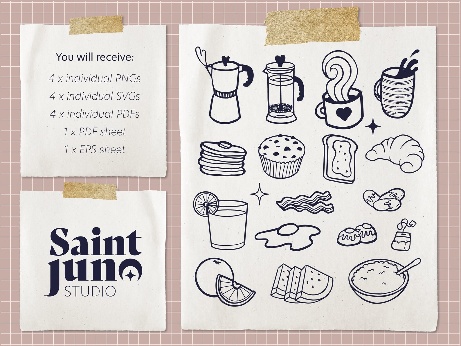 Breakfast Food Illustration Bundle / Brunch Food Clipart / Continental ...