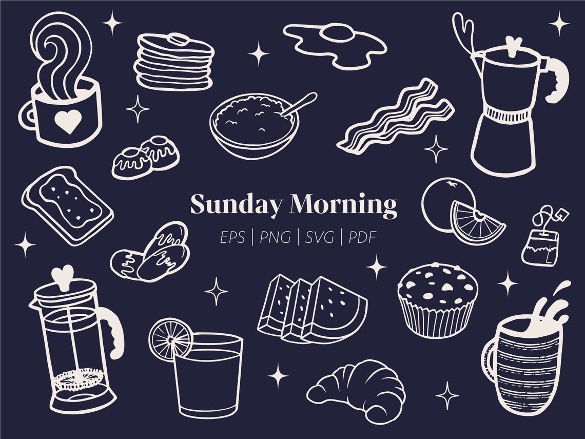 Breakfast Food Illustration Bundle / Brunch Food Clipart / Continental ...