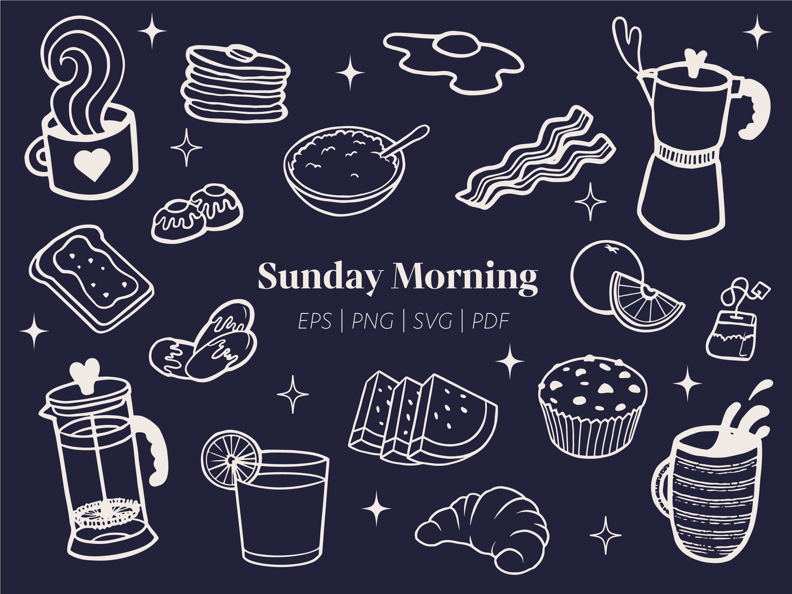 Breakfast Food Illustration Bundle / Brunch Food Clipart / Continental ...