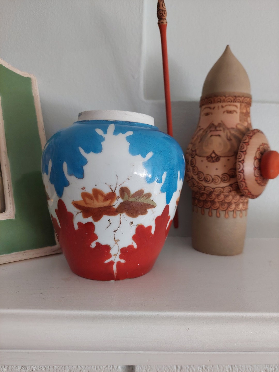 Marx and Gutherz Carlsbad Ceramic Vase Ginger Jar Leaf Pattern Blues ...