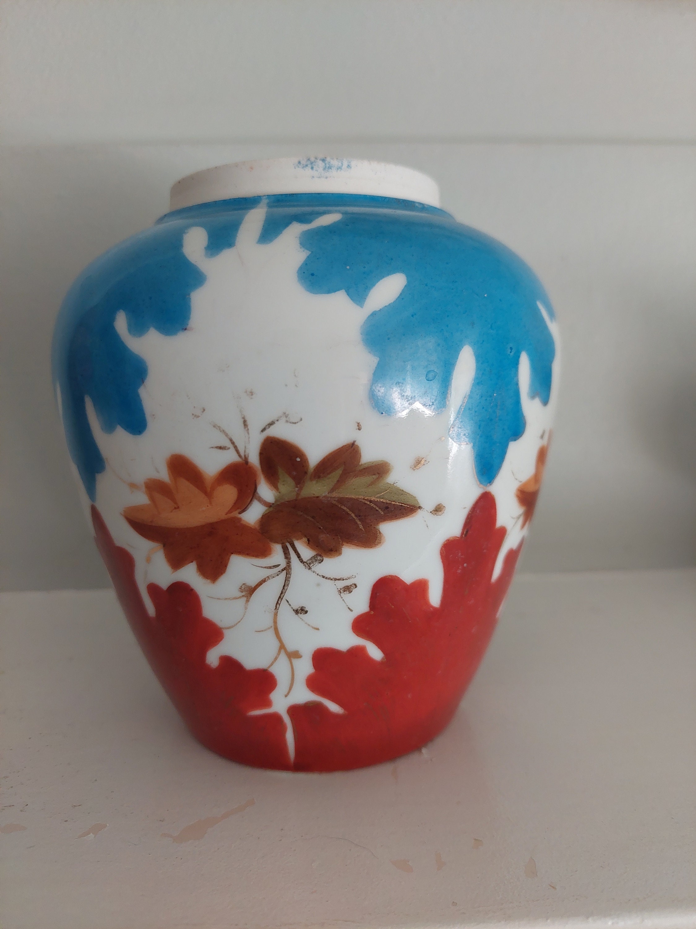 Marx and Gutherz Carlsbad Ceramic Vase Ginger Jar Leaf Pattern Blues ...
