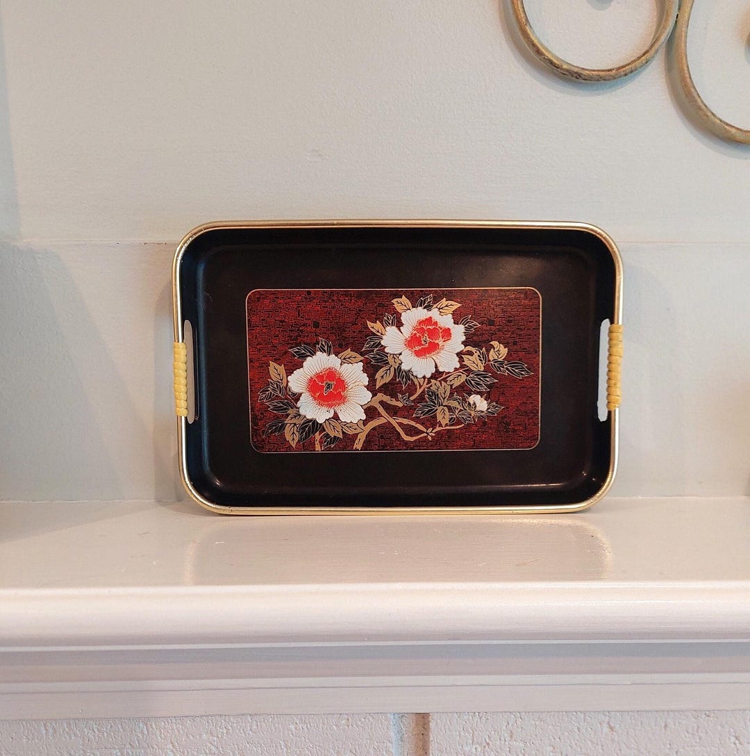 Vintage Lacquer Style Plastic Tray, Peony Flower Design - Etsy