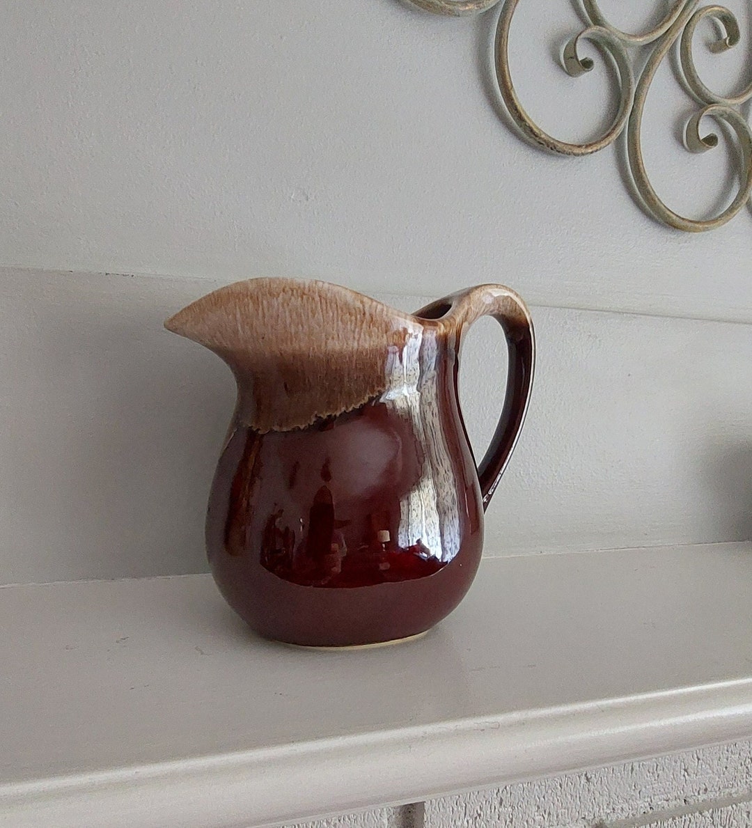 Vintage Mccoy Pottery Brown Pitcher, Drip Glaze, Stamped 365, Free ...