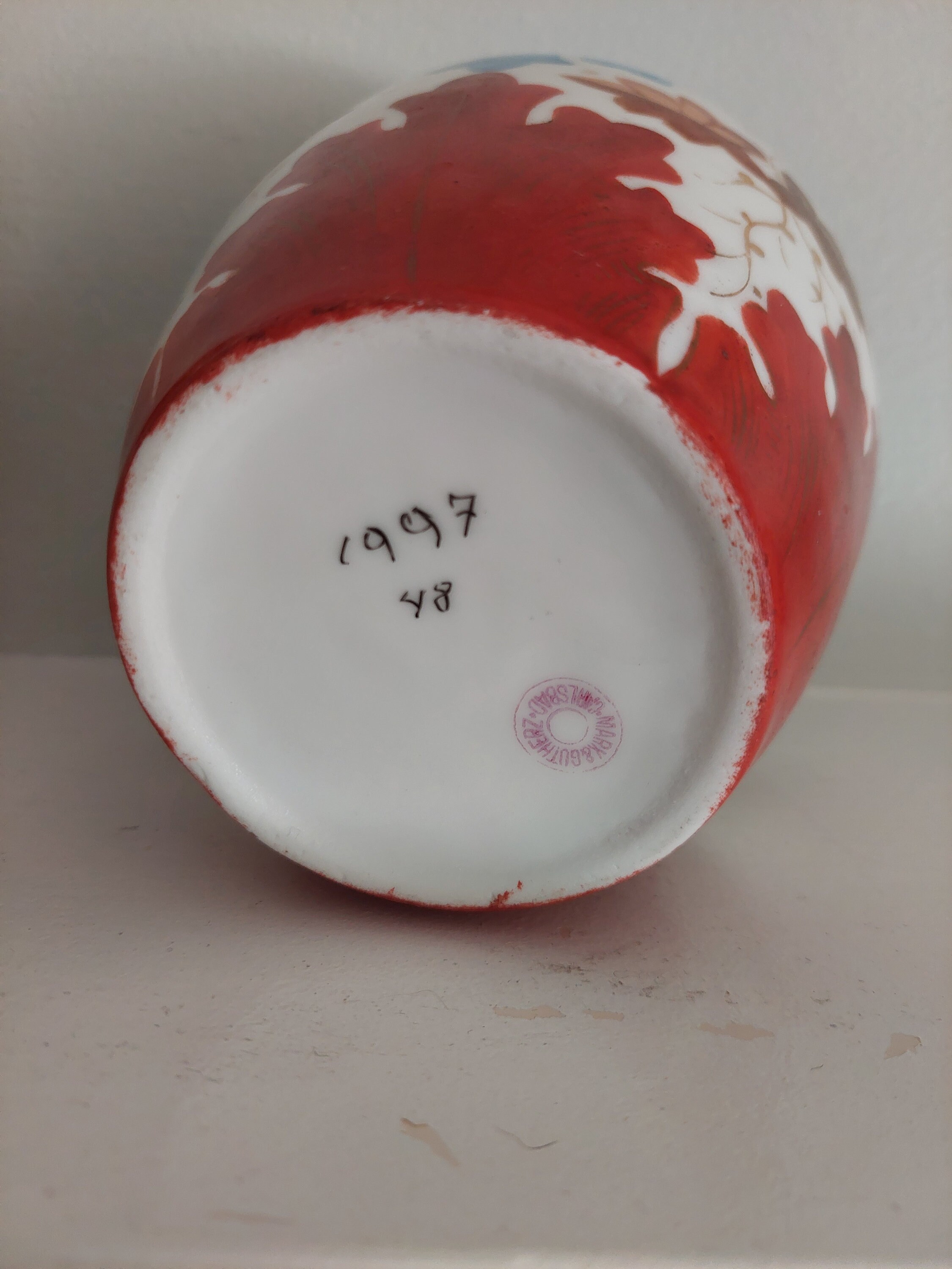 Marx and Gutherz Carlsbad Ceramic Vase Ginger Jar Leaf Pattern Blues ...