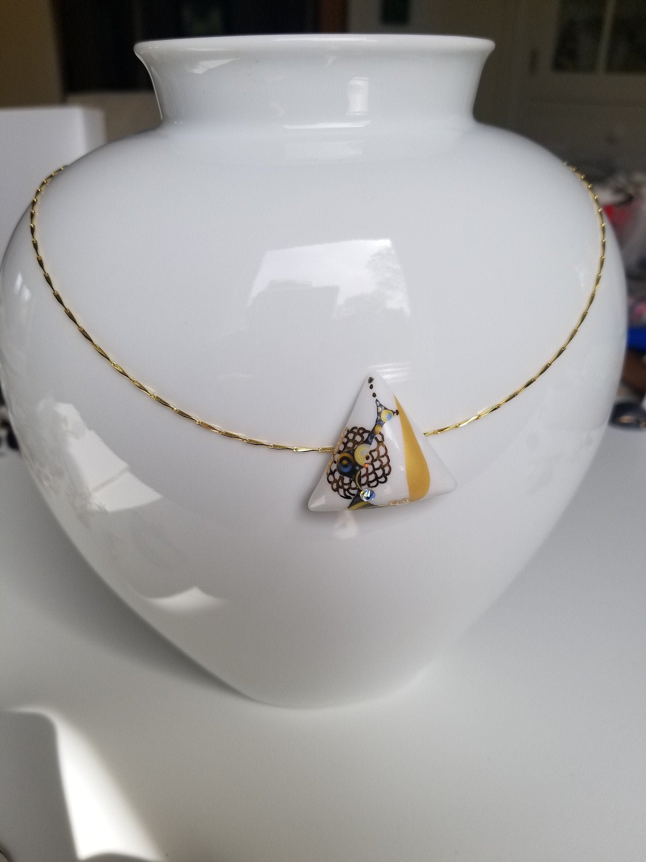 Porcelain Necklace Fat and Puffy Hand Painted Design - Etsy