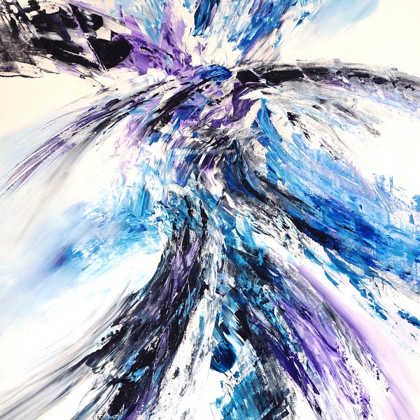 Three Part Abstract Painting on Canvas, Original Handmade Artwork, 94.5 ...