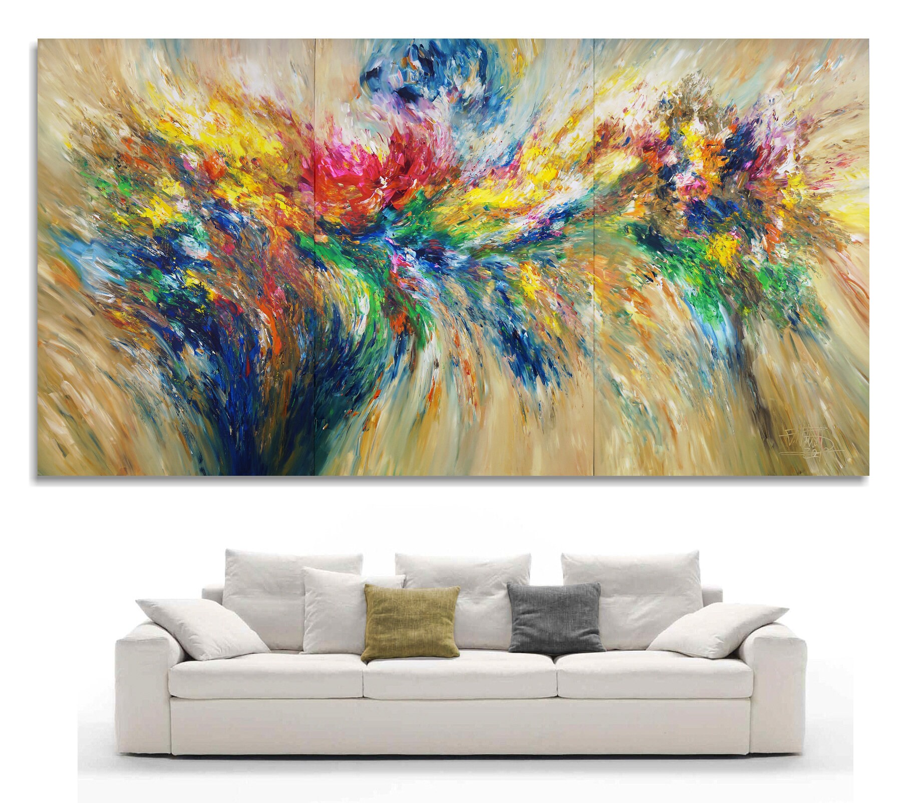Three Part Abstract Painting on Canvas Original Handmade - Etsy