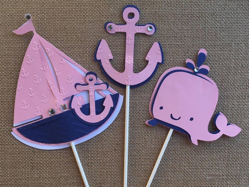 Nautical Centerpieces Stick/ Pink and Navy Blue Nautical - Etsy