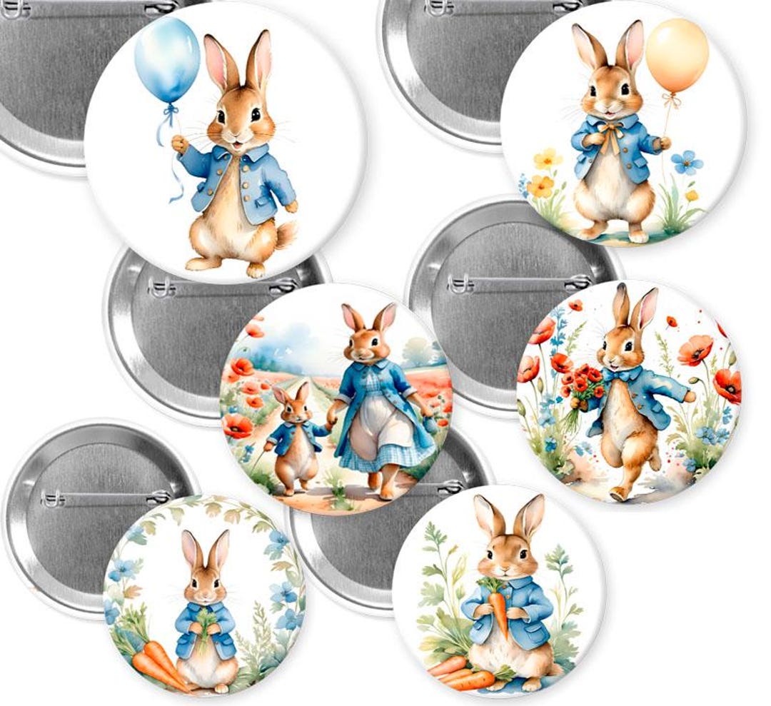 Peter Rabbit/ Rabbit Pins Buttons/ Bunny Pins Buttons/ Birthday Party ...