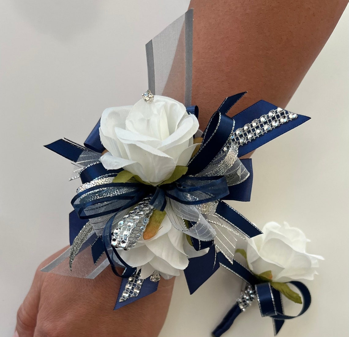 Wrist Corsage/prom Wrist Corsage/ Navy Blue and Gray Wrist - Etsy