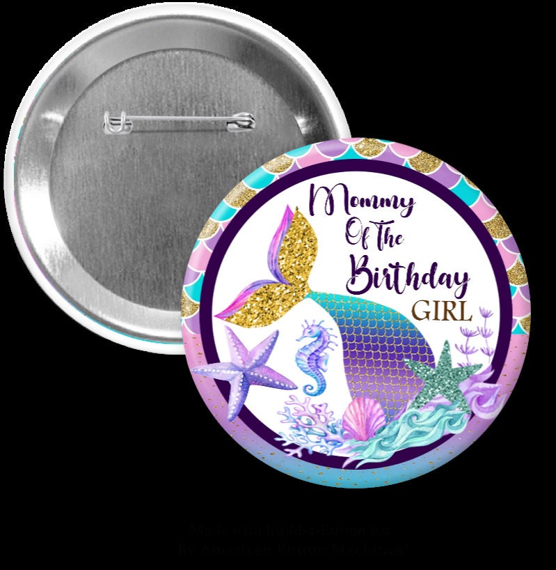 Mermaid / Pin Back Baby Shower/ Button/shells/ Waves / Underwater ...