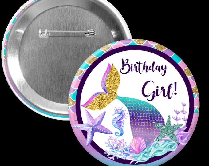 Mermaid / Pin Back Baby Shower/ Button/shells/ Waves / Underwater ...