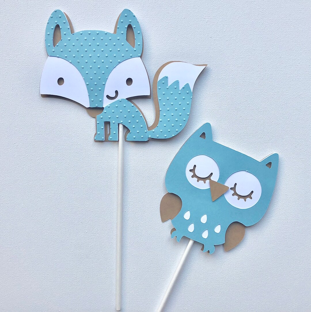 Owl Light Blue/ Owl Baby Shower/owl Theme/owl Centerpieces Stick/light ...