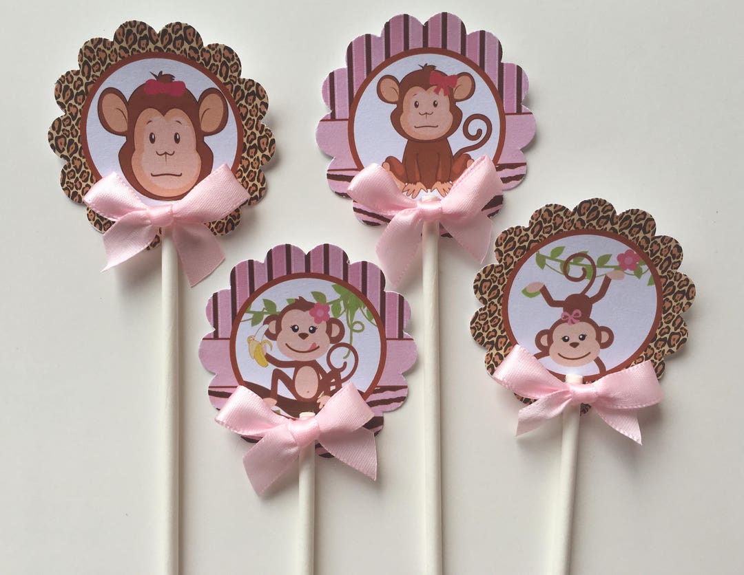 Monkey Cupcake Toppers/ Cupcake Toppers/ Monkey Theme/ Baby Girl Monkey ...