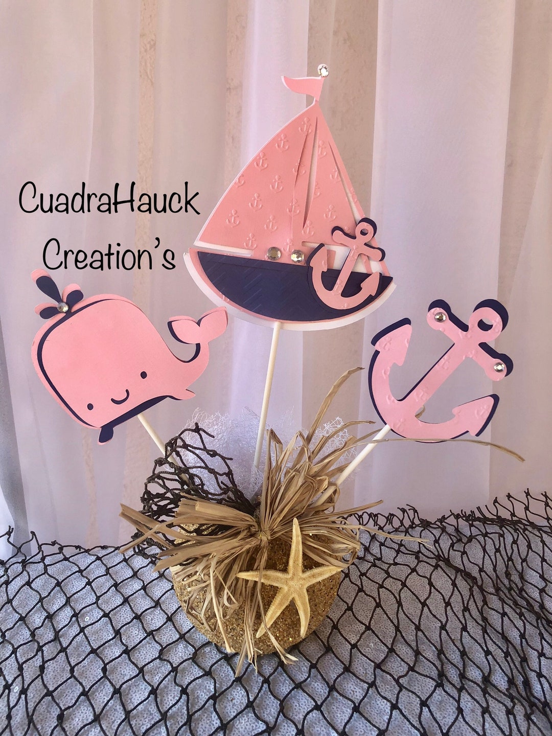 Nautical Centerpieces Stick/ Pink and Navy Blue Nautical Theme/ Whale ...