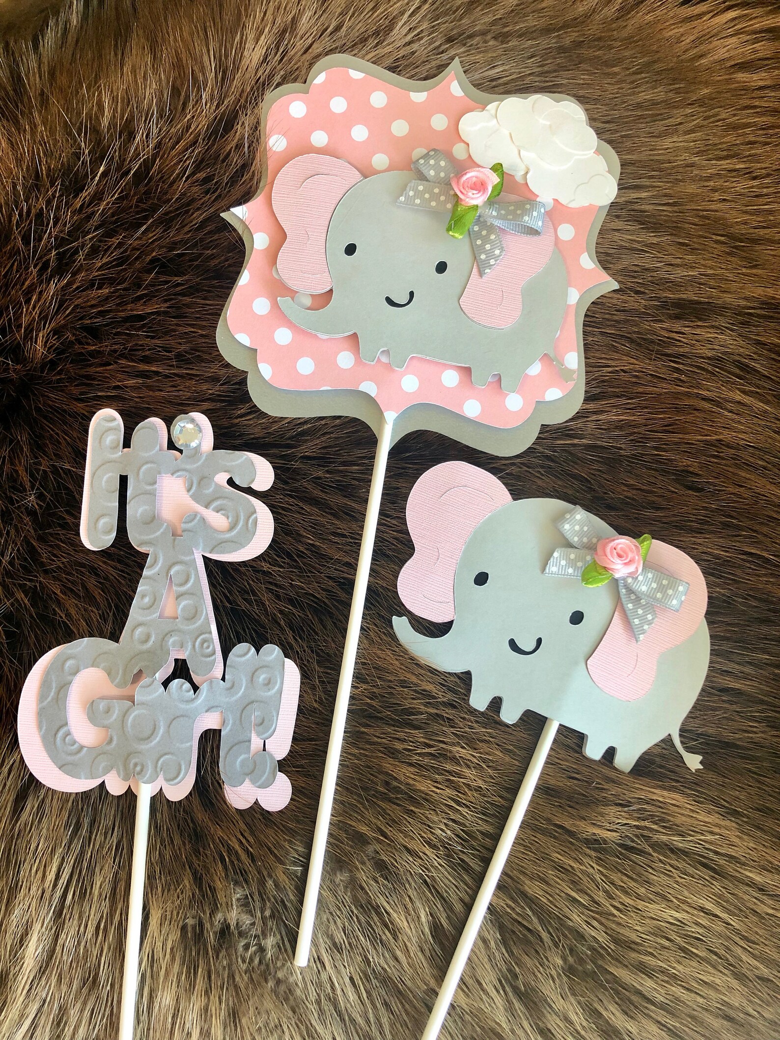 Elephant Centerpieces Stick / It's a Girl/ Pink and Gray/ - Etsy