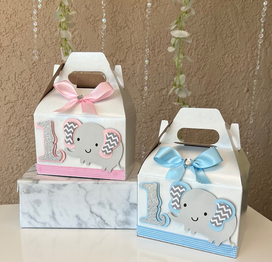 Elephant Favor Box /light Pink and Gray Favor Box/ Baby Shower Favor ...