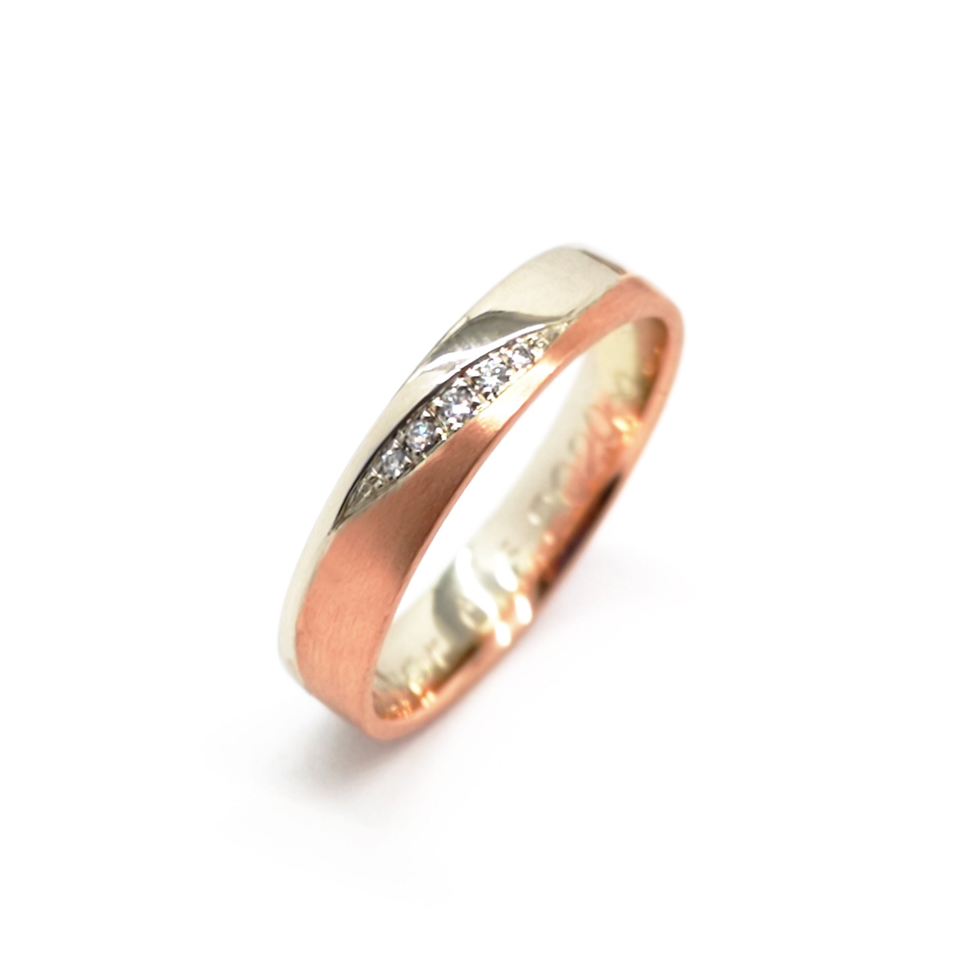 Two Tone 14k Solid Gold Wedding Ring Diamond Wedding - Etsy